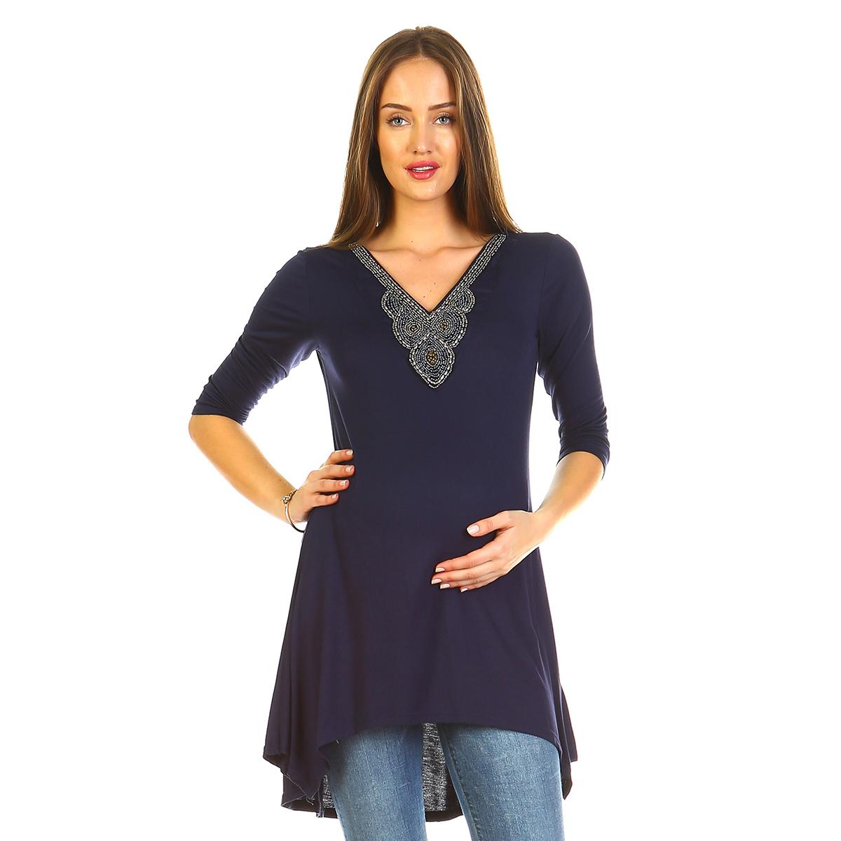 Click here for Plus Size White Mark Calla Embellished Maternity T... prices