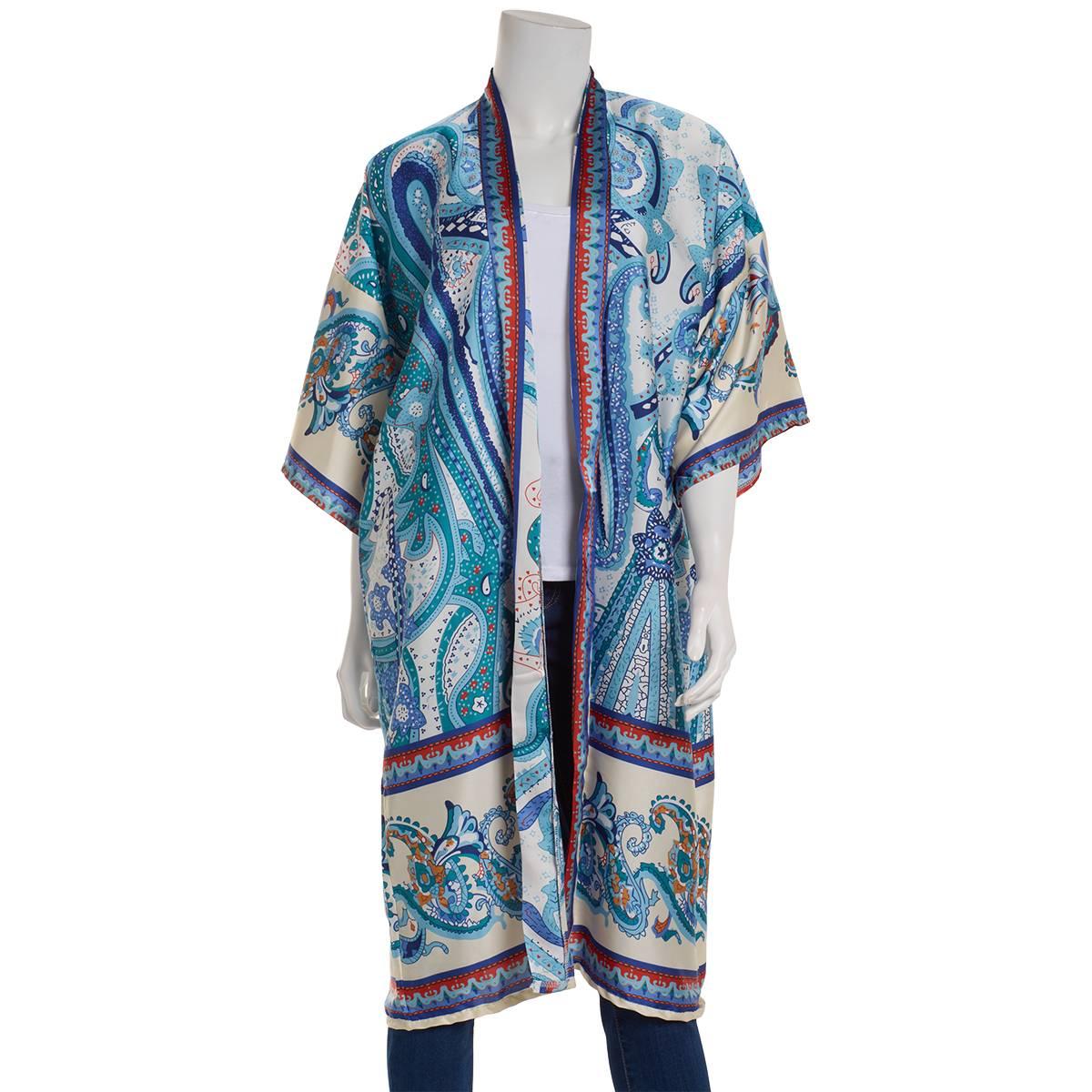 Click here for Womens Renshun Paisley Silky Wrap Kimono prices