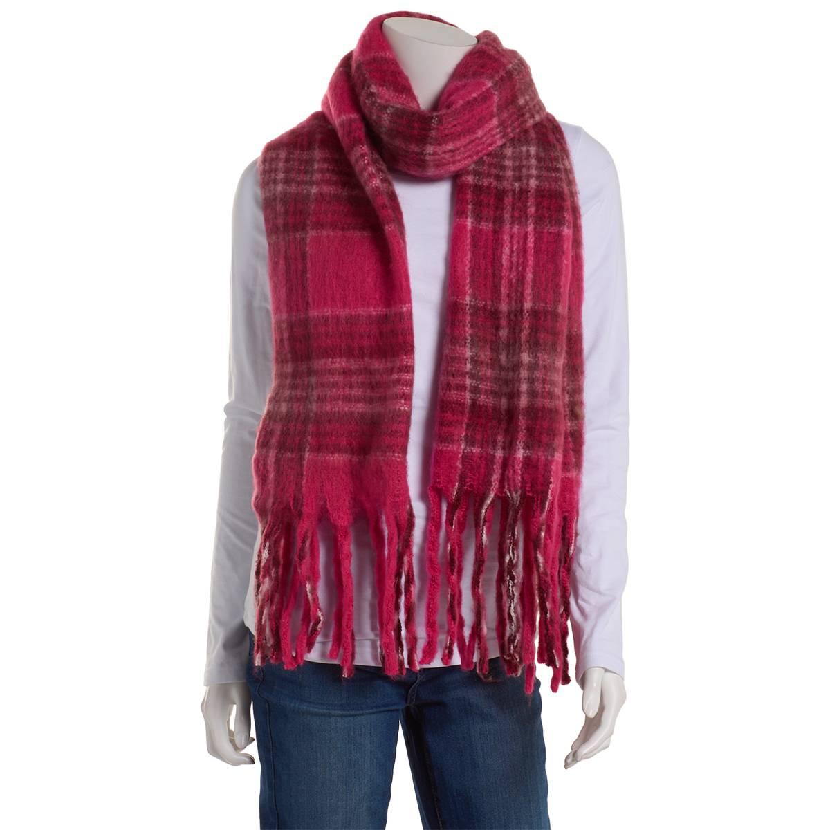 Click here for Womens Renshun Berry Plaid Blanket Scarf with Nood... prices