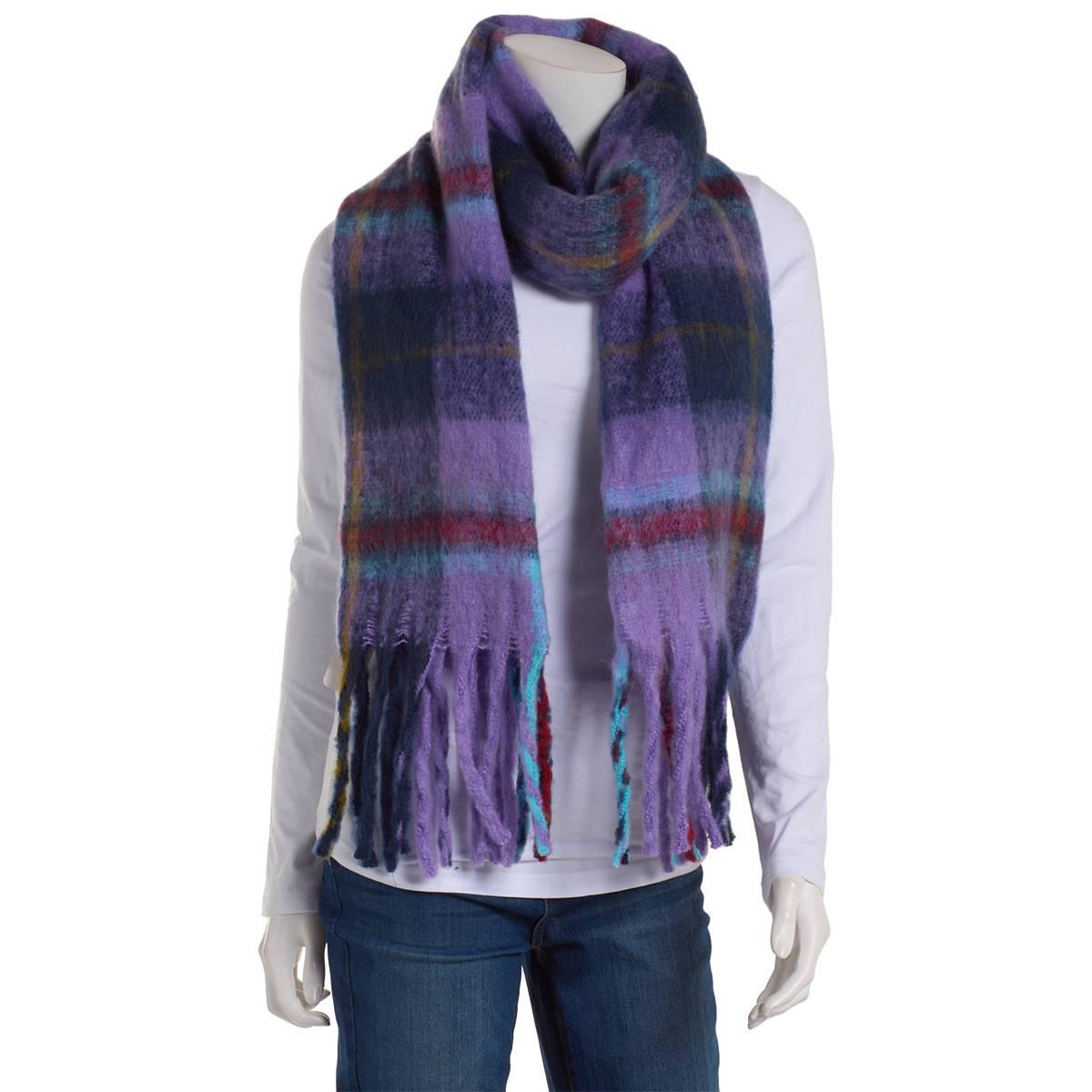 Click here for Womens Renshun Purple Plaid Blanket Scarf with Noo... prices