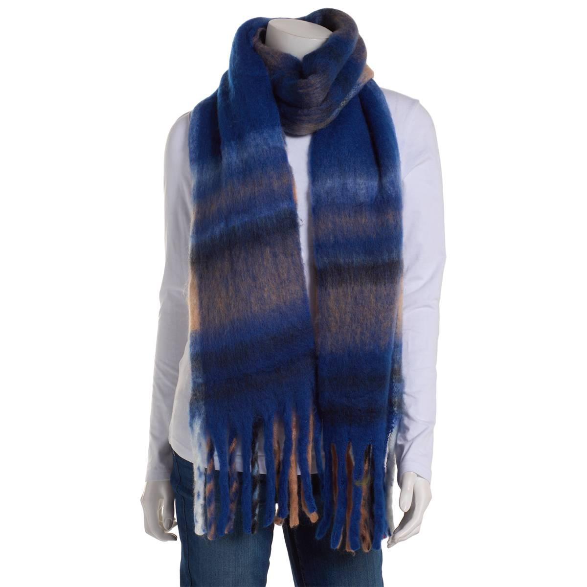 Click here for Womens Renshun Blue Plaid Blanket Scarf with Noodl... prices