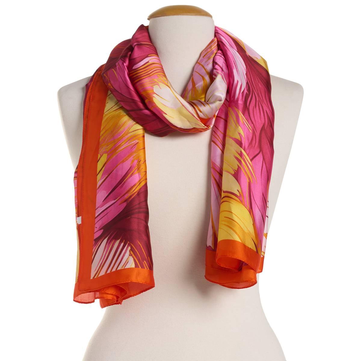 Click here for Womens Renshun Bright Silky Oblong Scarf - Pink prices