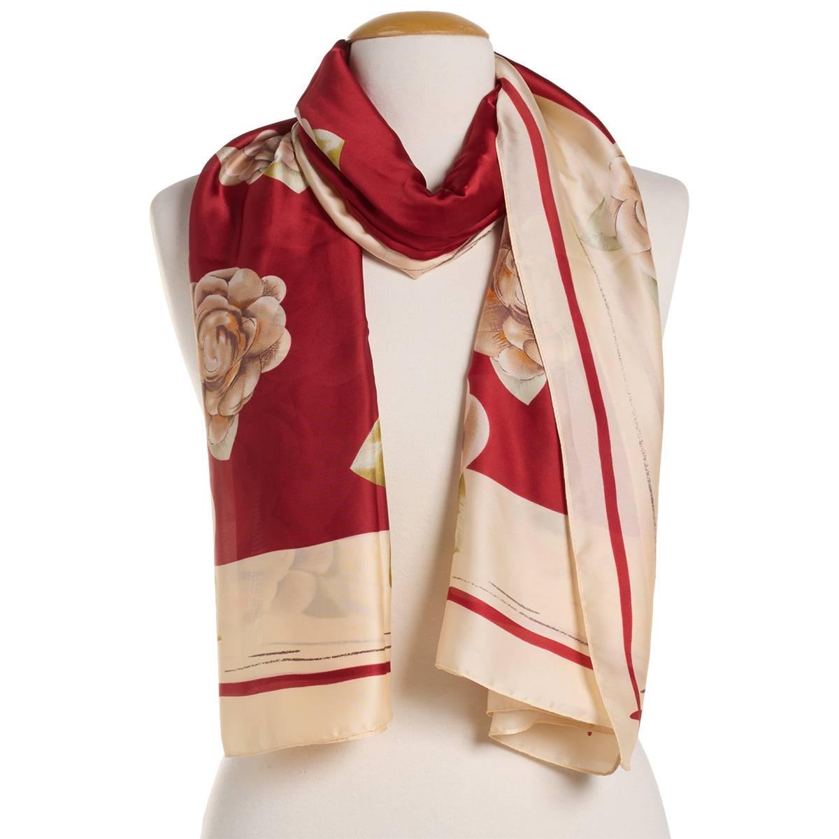 Click here for Womens Renshun Large Floral Silk Oblong Scarf - Pi... prices