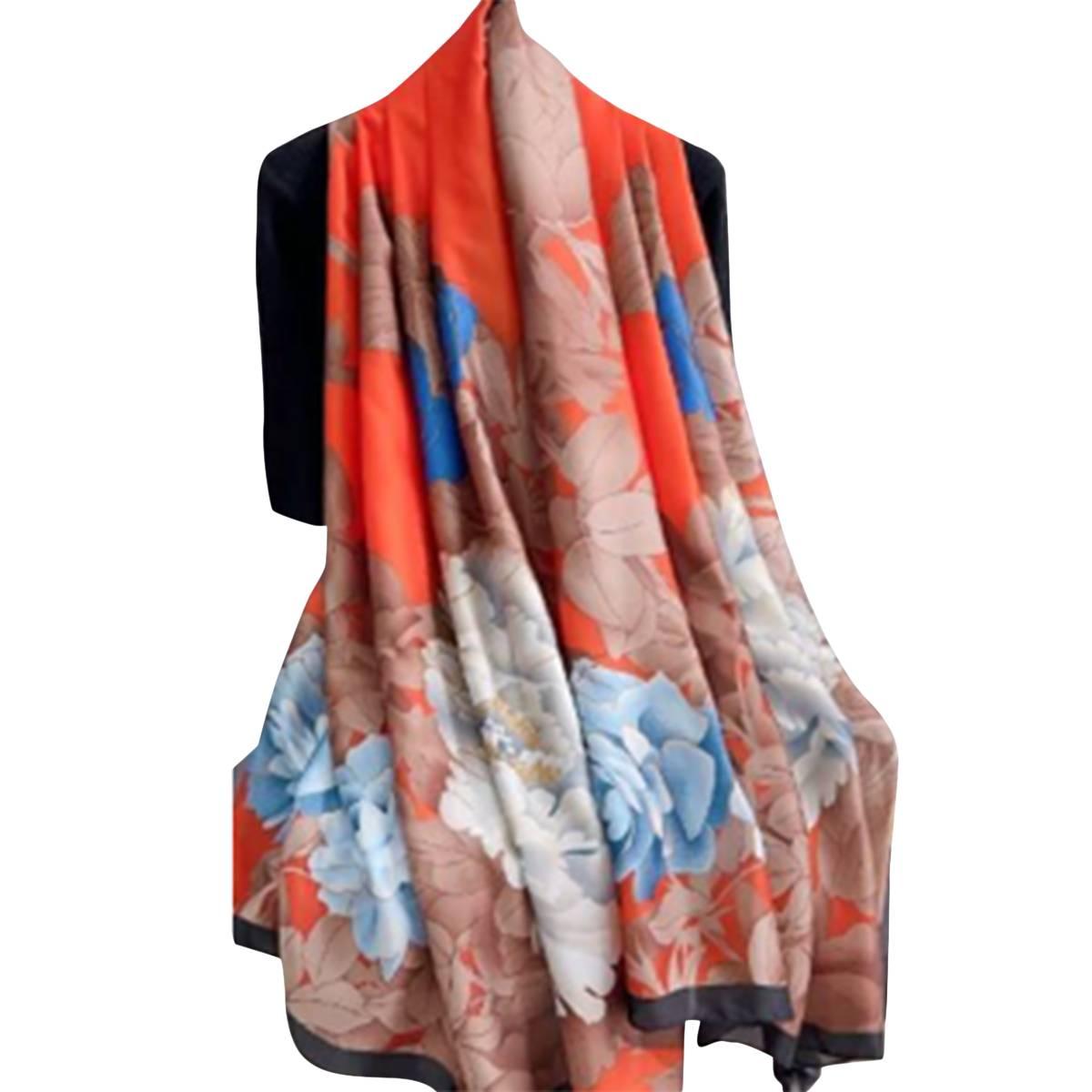 Click here for Womens Renshun Muted Floral Silk Oblong Scarf - Or... prices