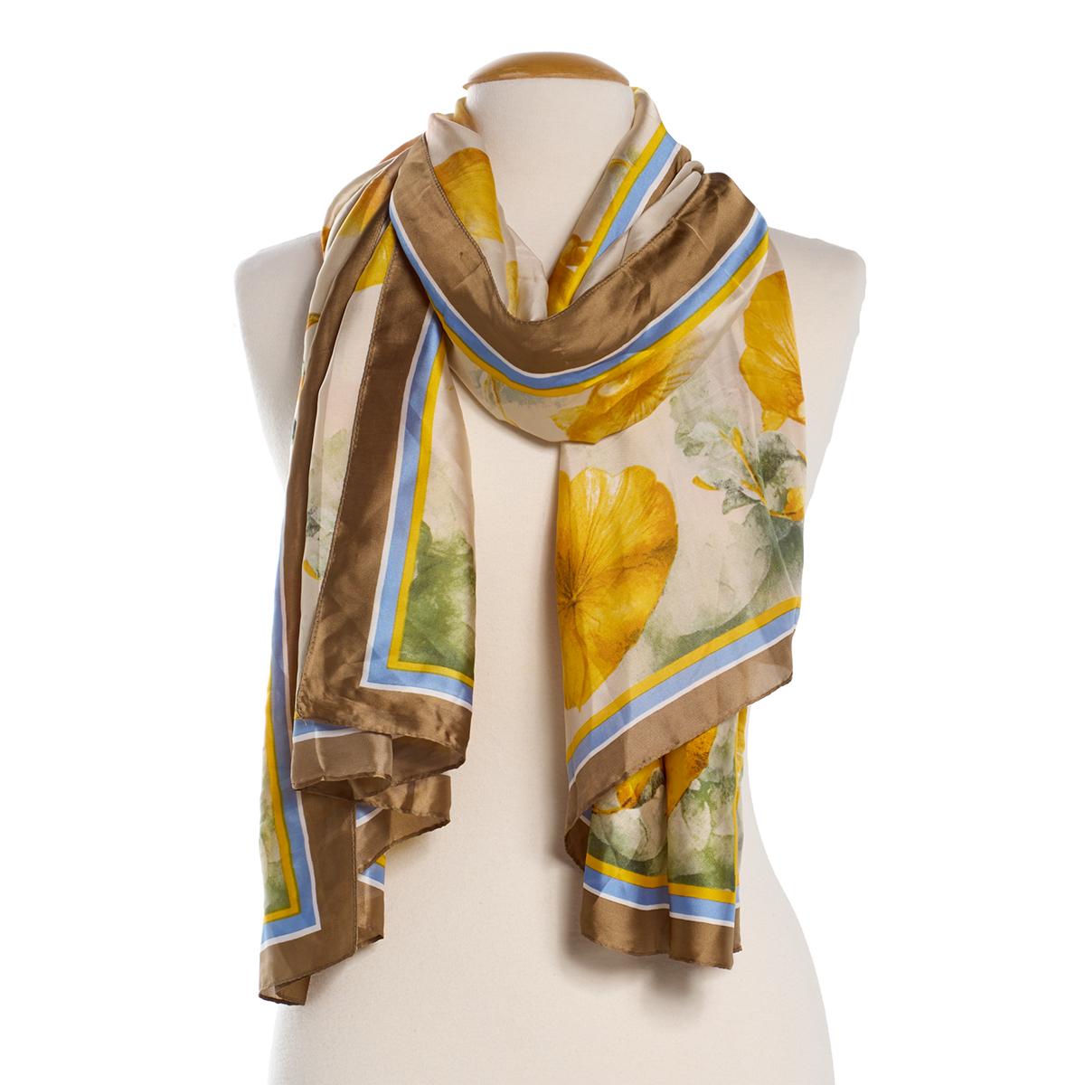 Click here for Womens Renshun Yellow Floral Oblong Scarf prices
