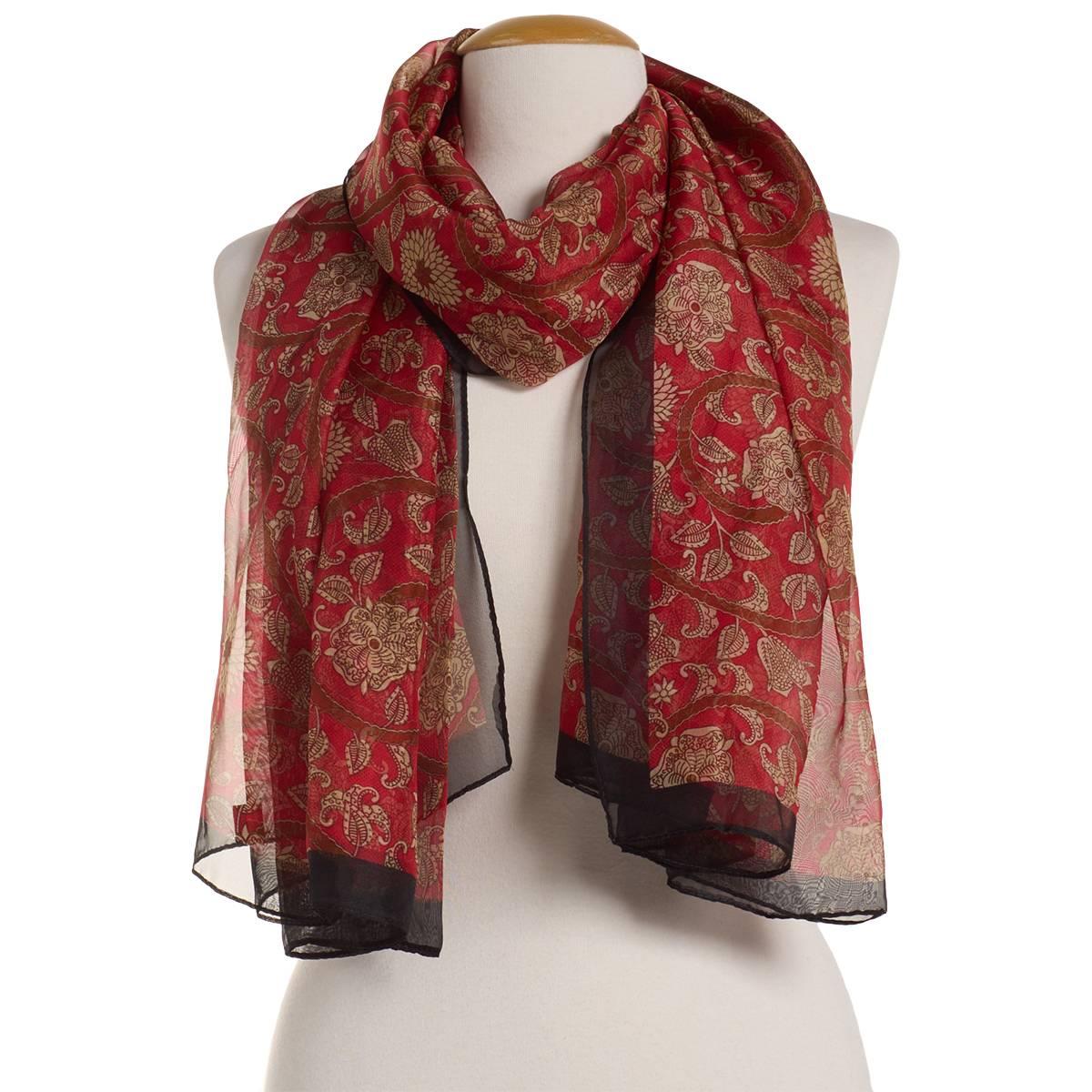 Click here for Womens Renshun Paisley Oblong Scarf - Red prices