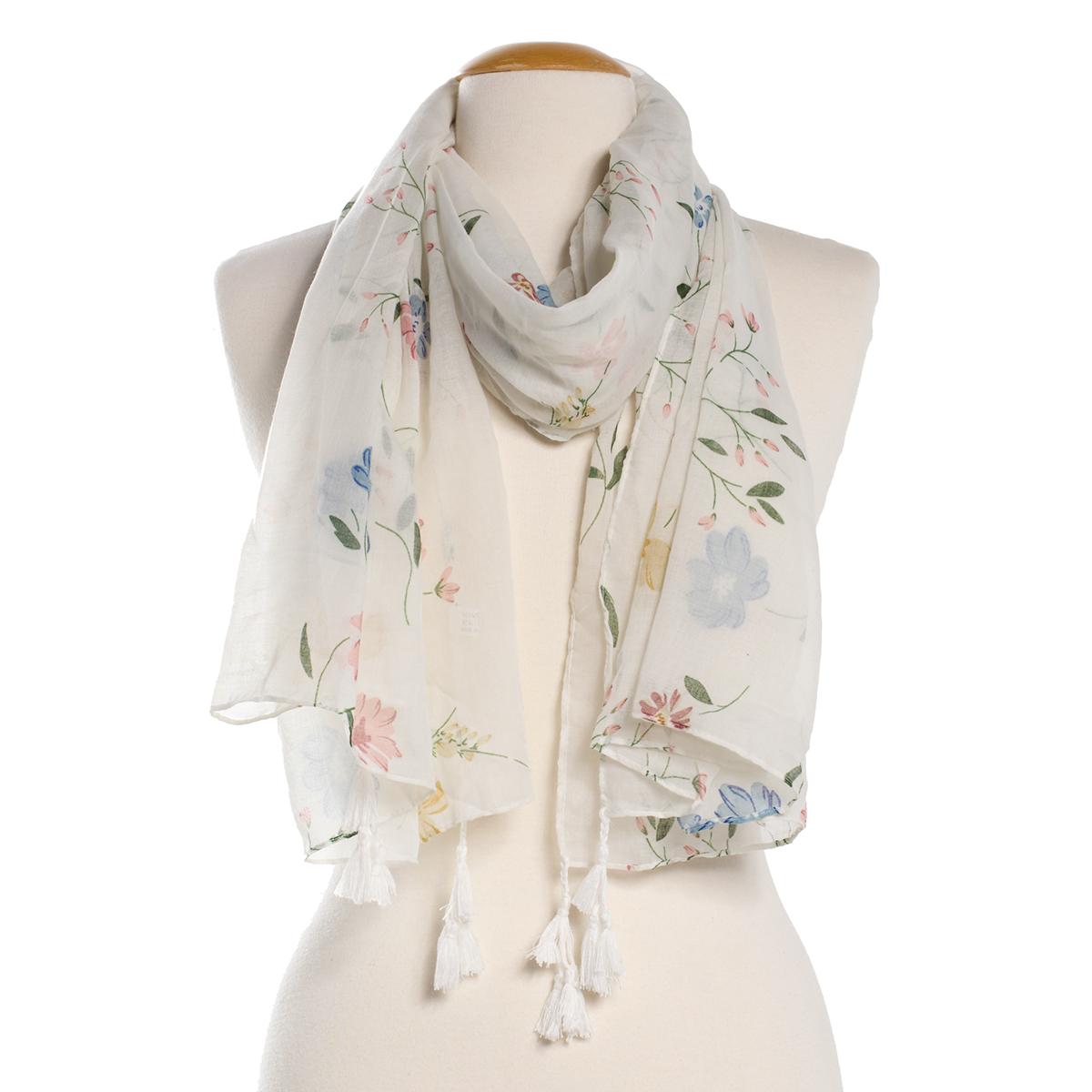 Click here for Womens Renshun Sheer Ivory Floral Oblong Scarf prices