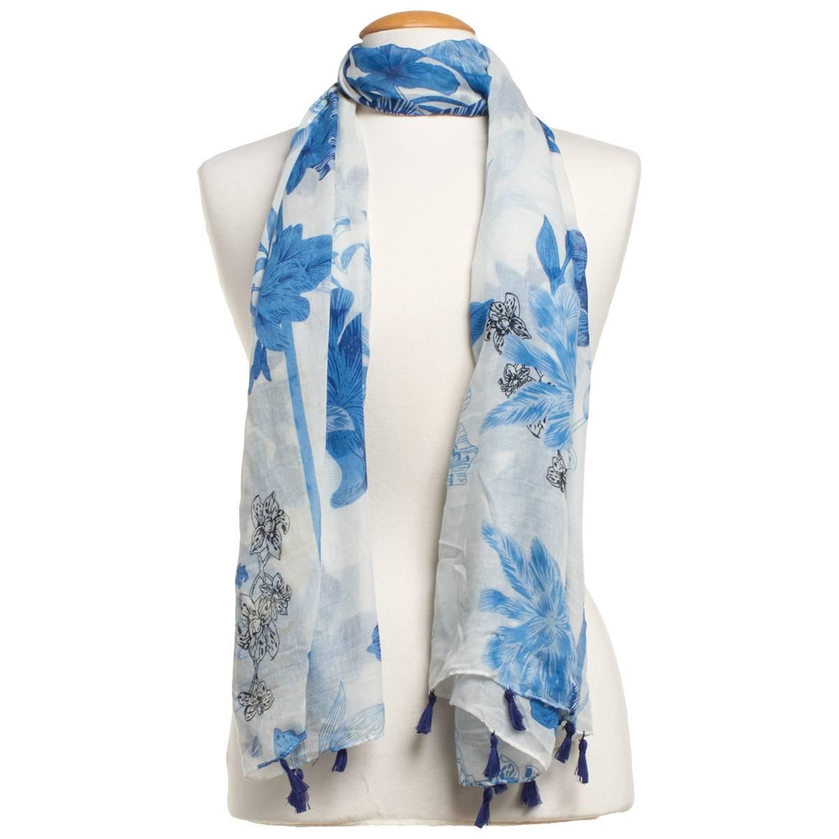 Click here for Womens Renshun Blue Floral Oblong Scarf prices
