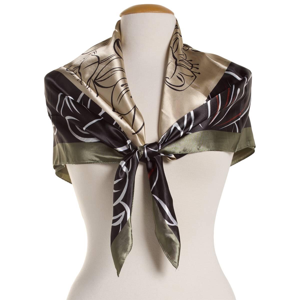 Click here for Womens Renshun Tonal Floral Silky Square Scarf - B... prices