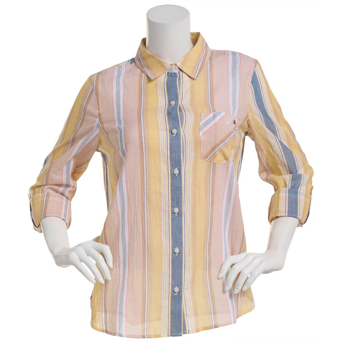 Womens Tommy Hilfiger Sport Stripe Roll Tab Sleeve Button Down