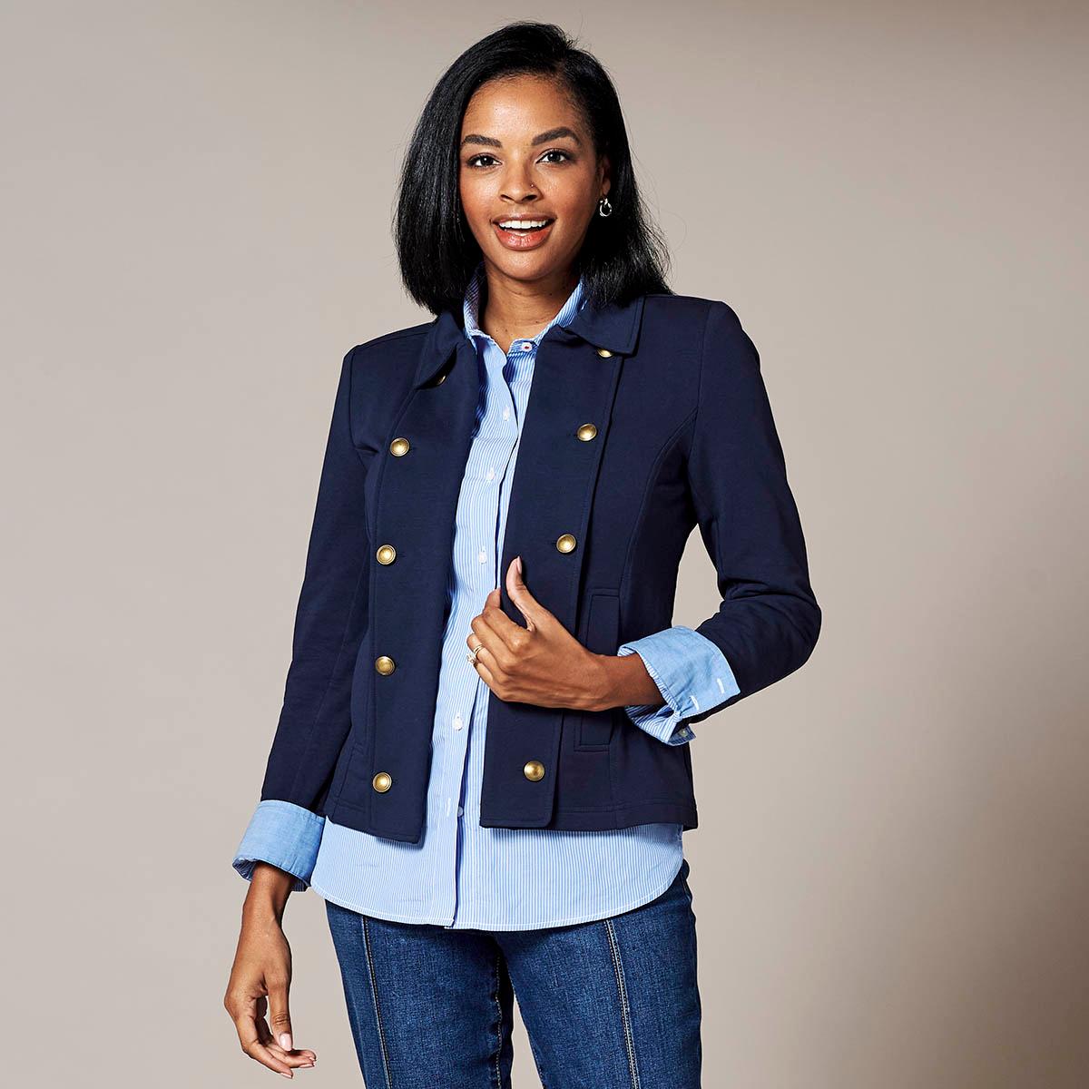 Click here for Womens Nautica Solid Open Front Captains Jacket prices