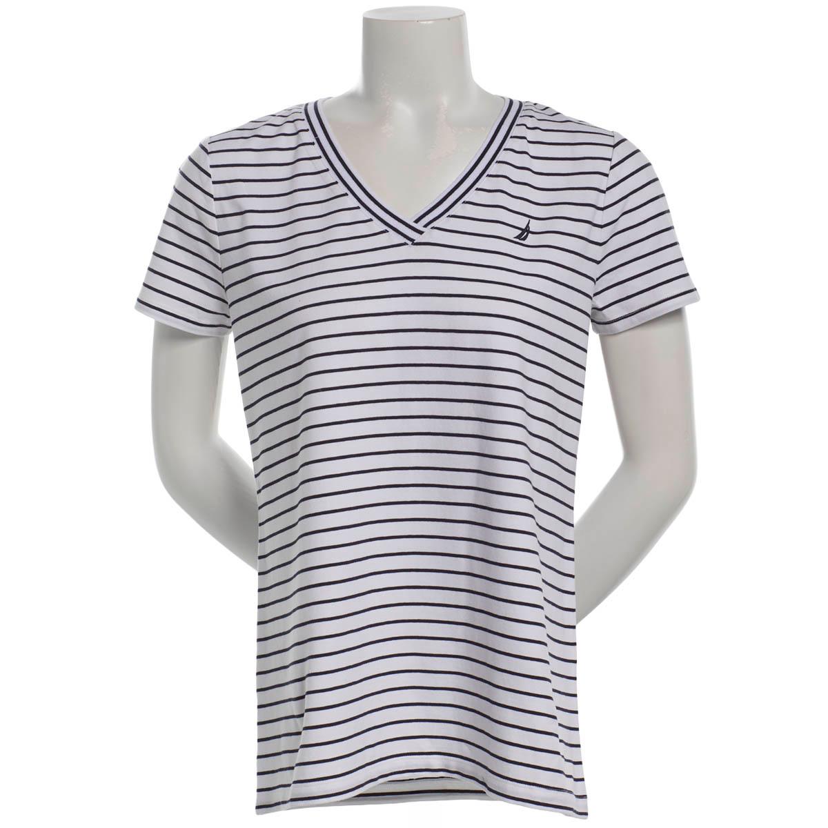 Click here for Womens Nautica Short Sleeve Sail Stripe V-Neck Tee prices