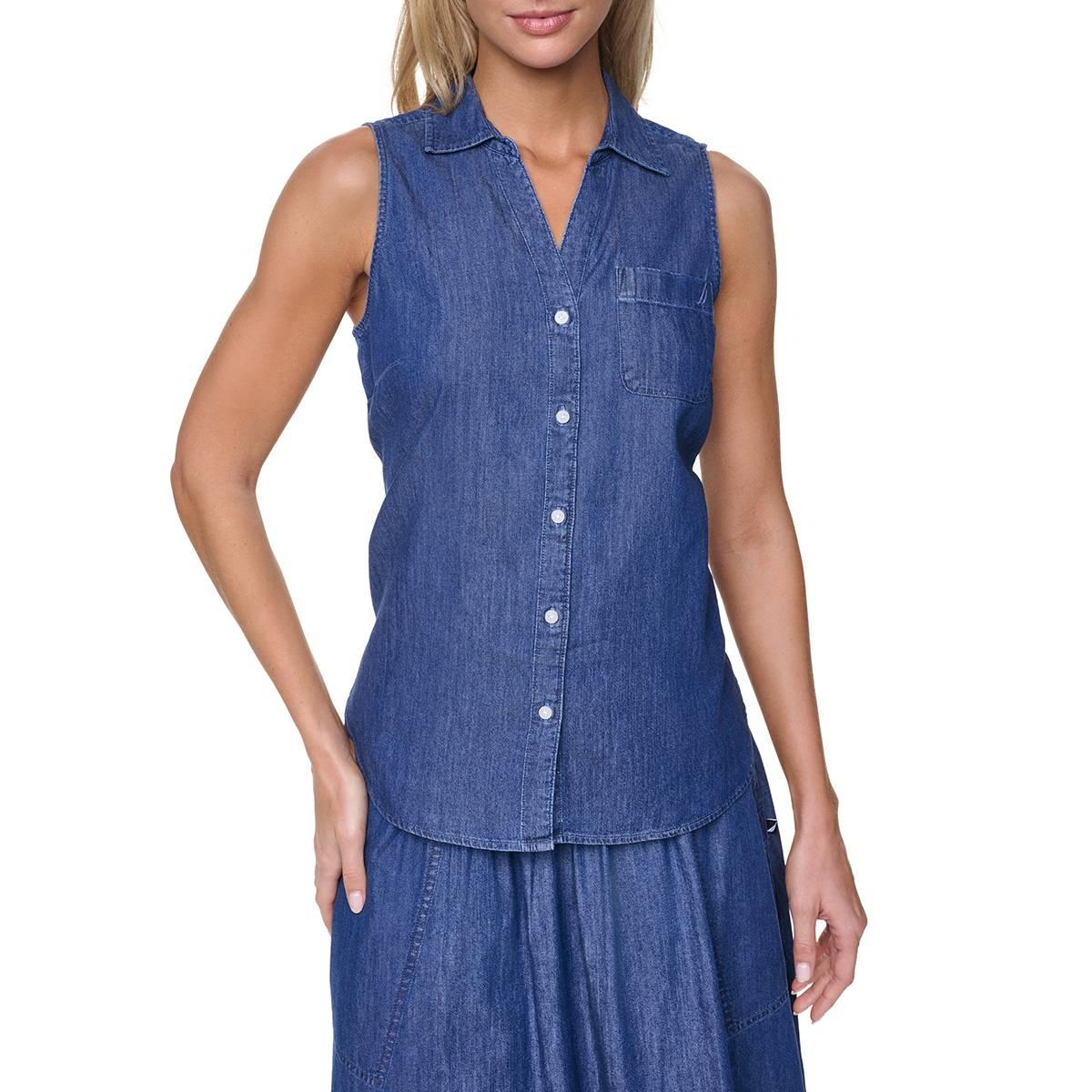 Click here for Womens Nautica Sleeveless Chambray Casual Button D... prices