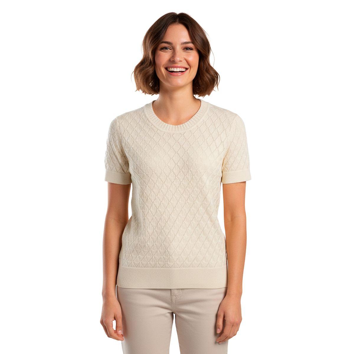 Click here for Womens Nautica Short Sleeve Pointelle Diamond Swea... prices