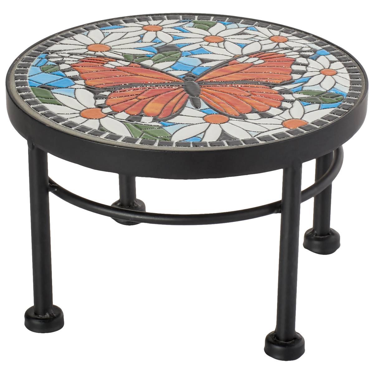 Click here for 18in. Round Butterfly & Daisy Tile Top Plant Stand prices