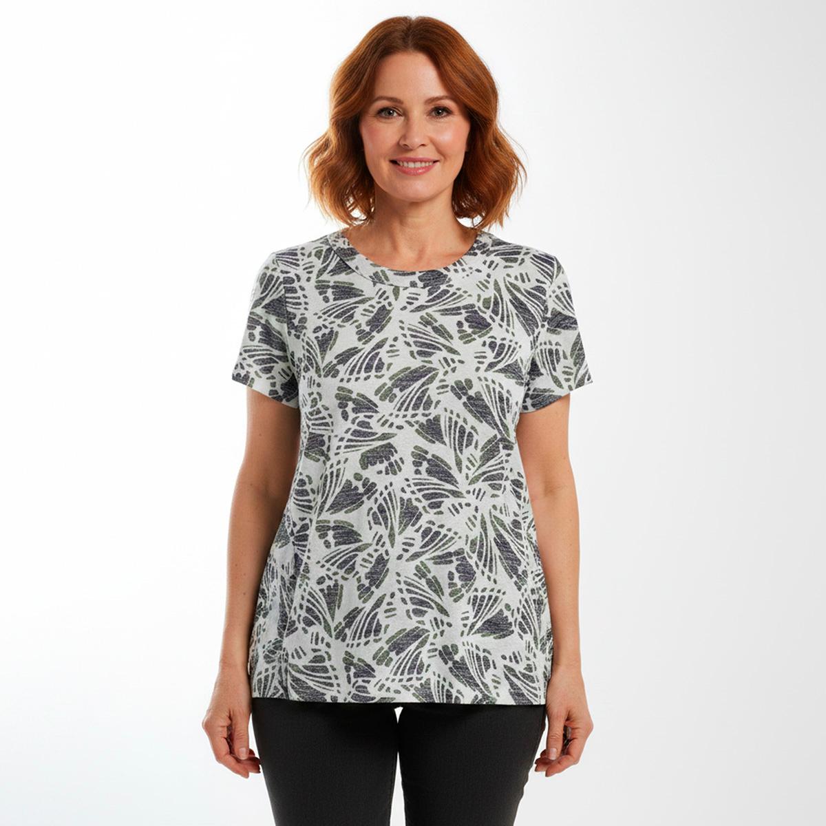 Click here for Womens Bobeau Short Sleeve Leaf Abstract Tee prices