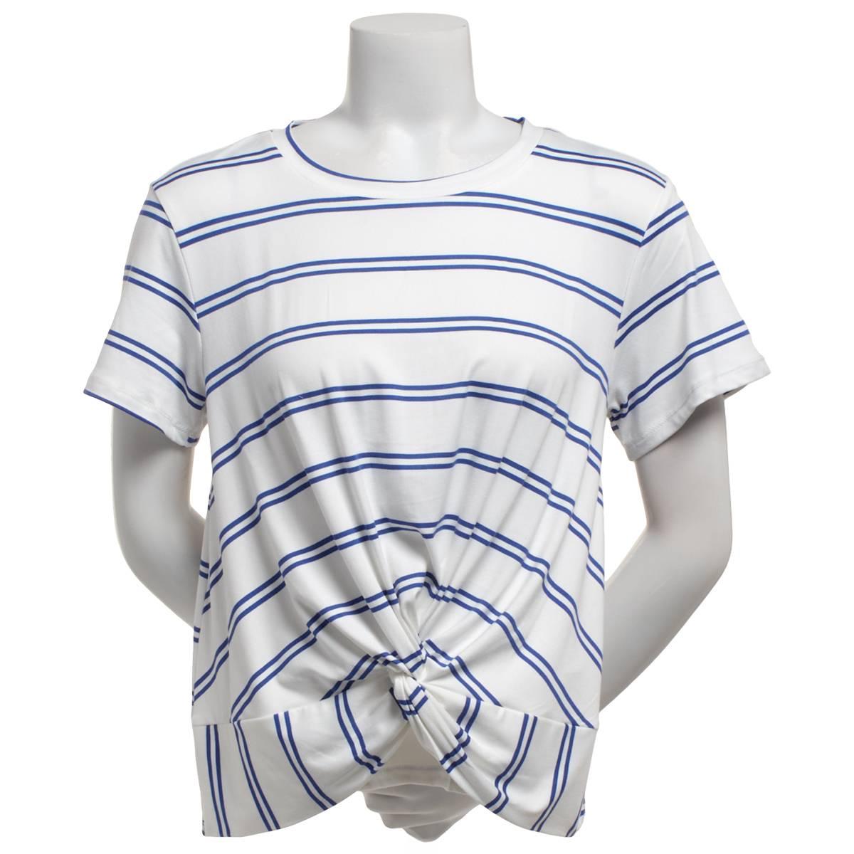 Click here for Womens Bobeau Short Sleeve Stripe Twist Front Flor... prices