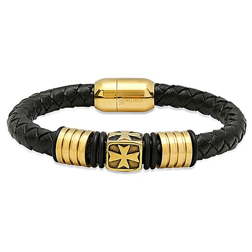 Click here for Mens Black Leather & Cross Bead Bracelet prices
