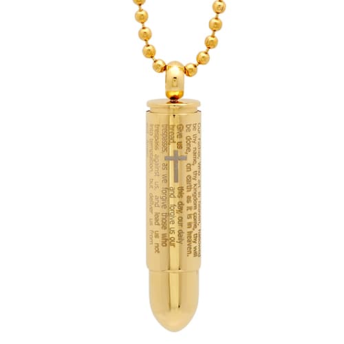 Click here for Mens Gold Plated Our Father Prayer Bullet Pendant prices