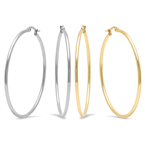 Click here for Steeltime 2pr. Steel & 18kt. Gold Plated Hoop Earr... prices