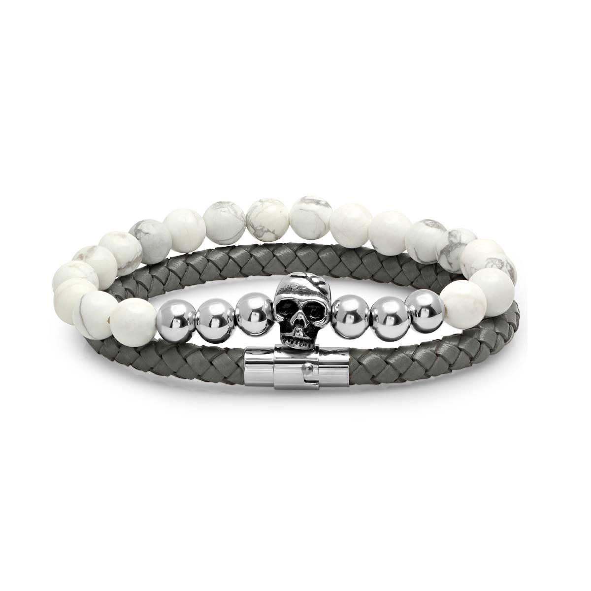 Click here for Mens 2pc. Grey Leather Braided Bracelets with Bead... prices