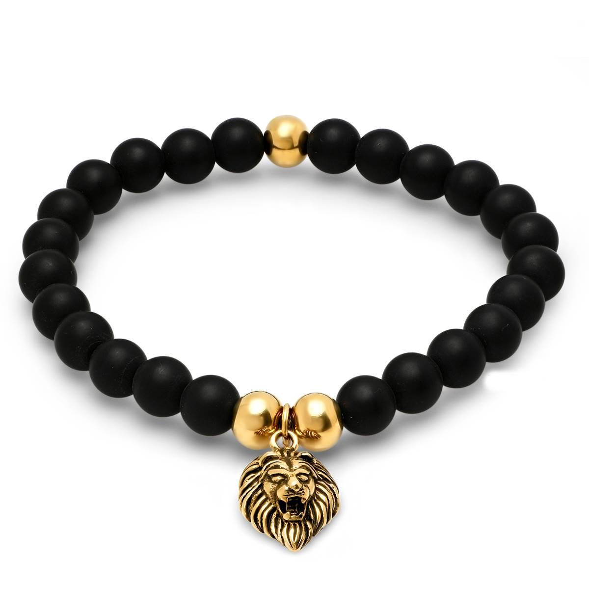 Click here for Mens Black Lava Beaded Bracelet with Gold-Plated L... prices
