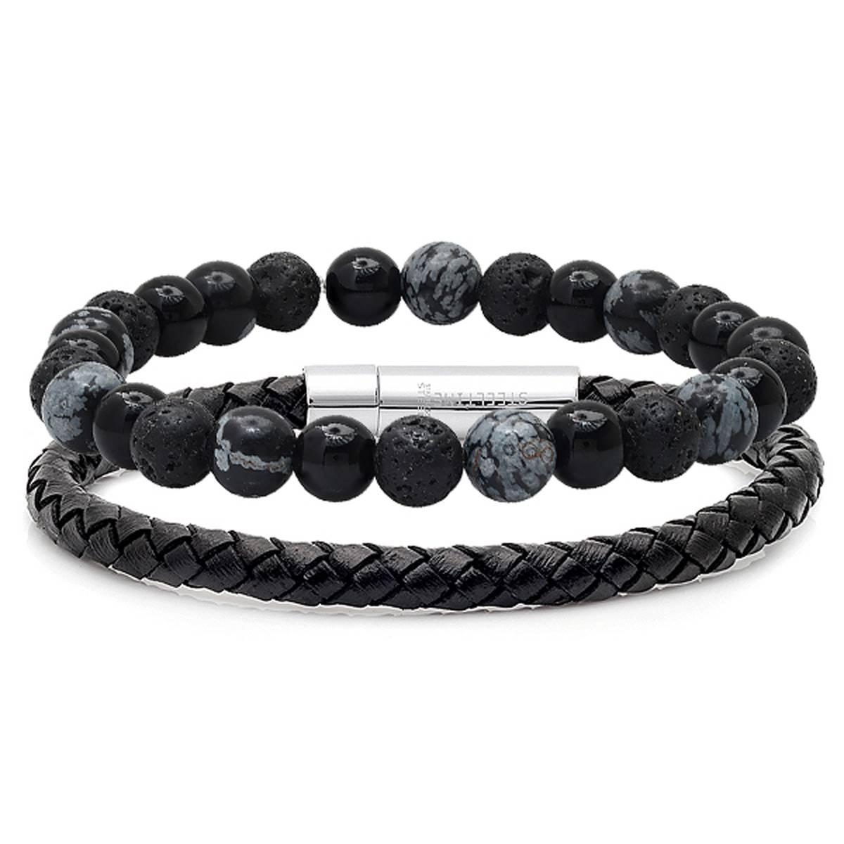Click here for Mens Steeltime Beaded and Leather Bracelet Set prices