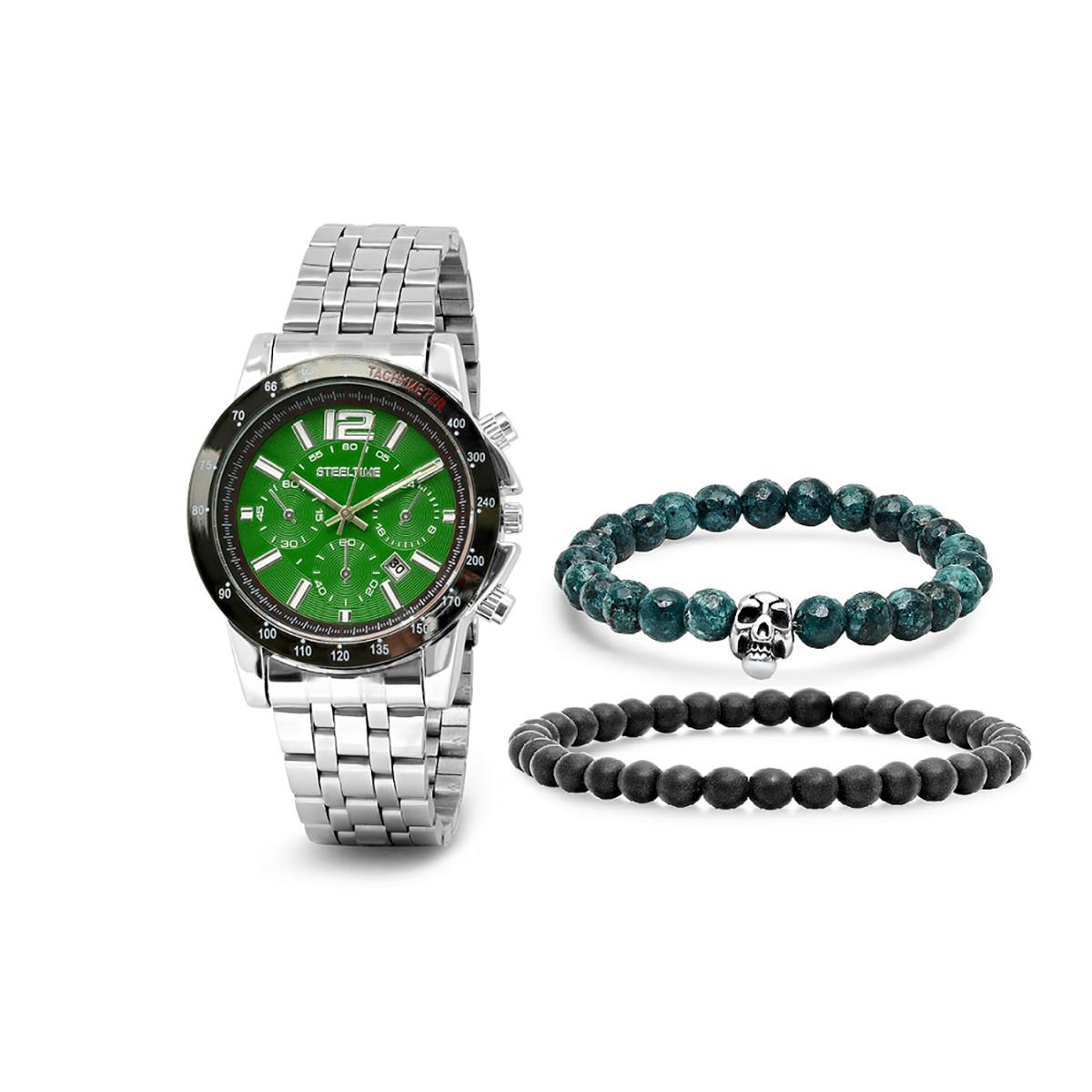 Click here for Mens Steeltime Skull Watch Set - B80-207-W-614-347... prices