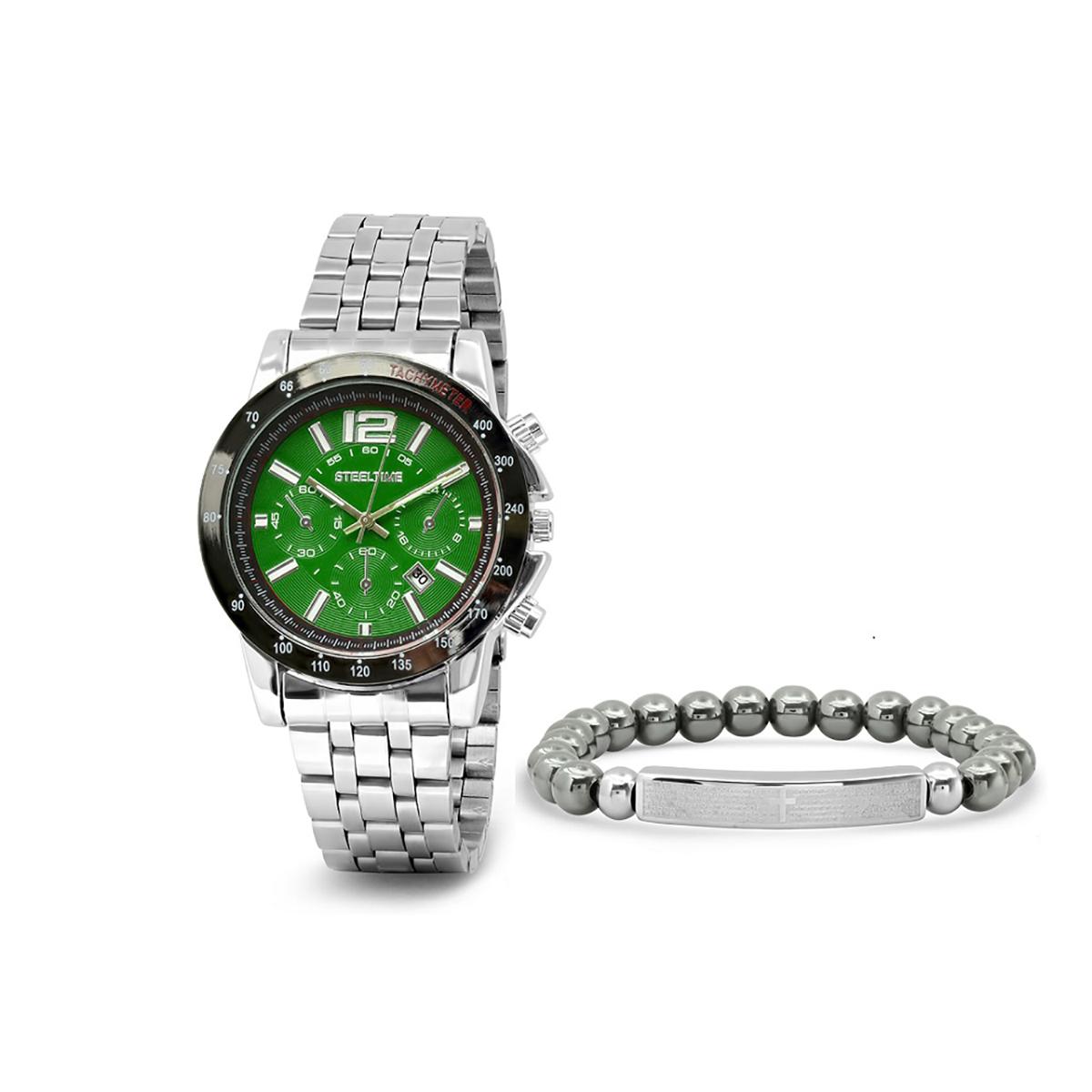Click here for Mens Steeltime Beaded Bracelet & Watch Set - B80-2... prices