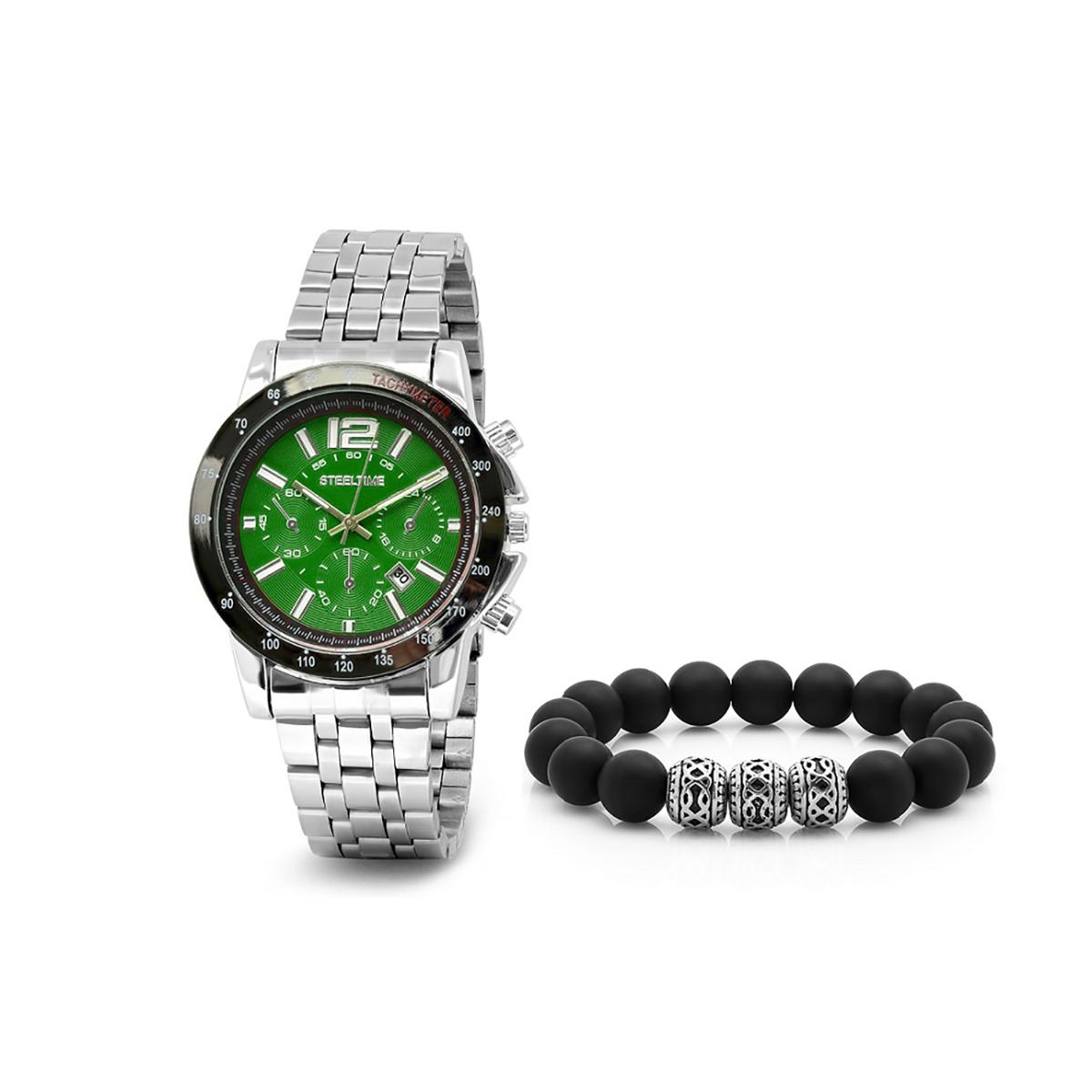 Click here for Mens Steeltime Bracelet & Watch Set - B80-207-W-71... prices
