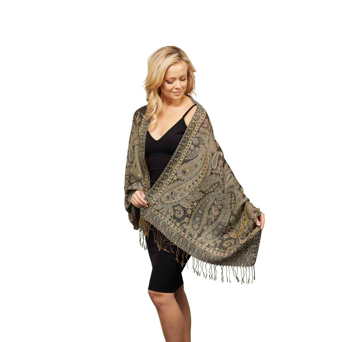 Click here for Womens Soxygen Paisley Pashmina Scarf - Black prices