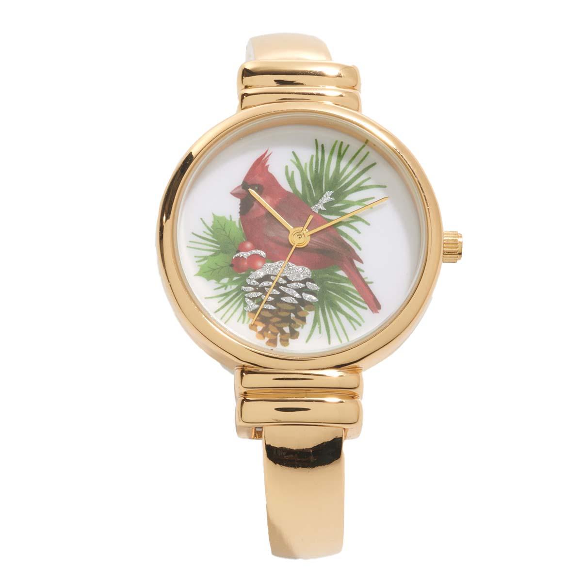 Click here for Gold Tone Round Metal Bangle Watch with Cardinal -... prices