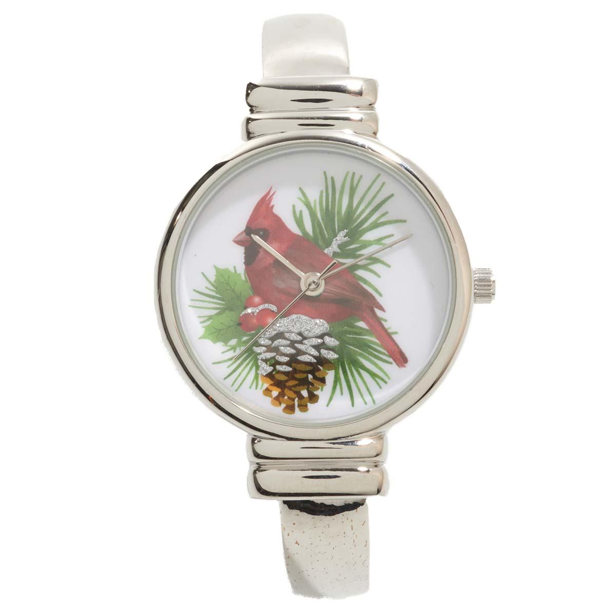 Click here for Silver-Tone Round Metal Bangle Watch w/ Cardinal -... prices