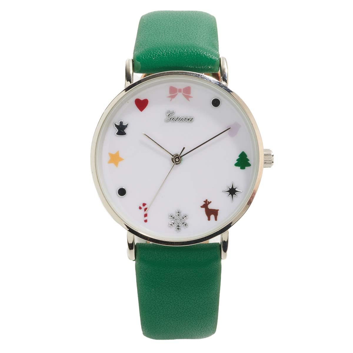 Click here for Silver-Tone Holiday Icon Green Strap Watch - PT977... prices