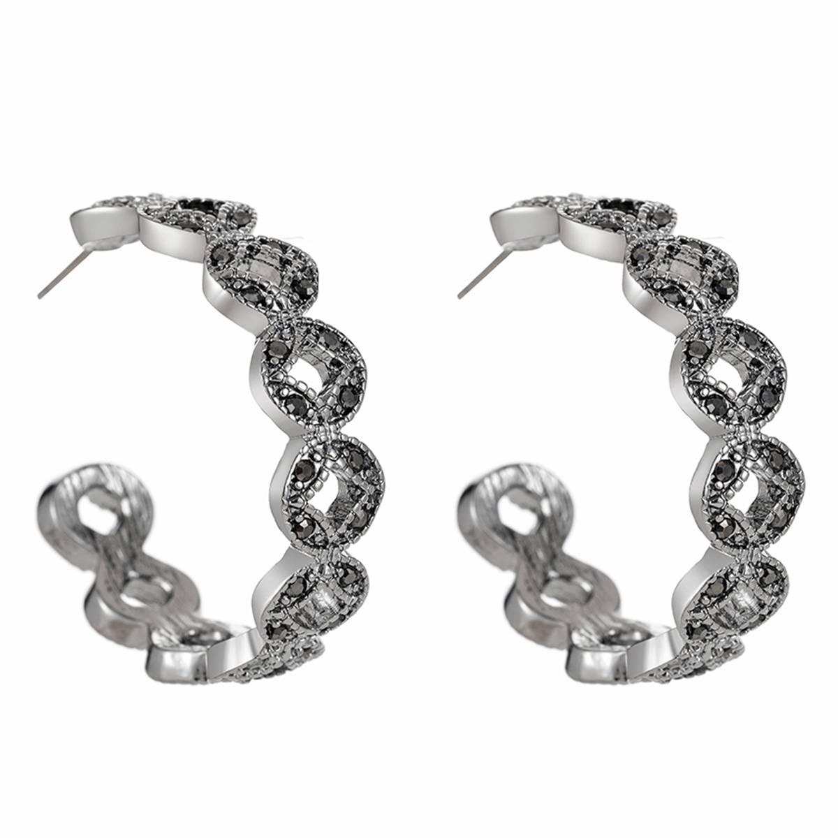 Click here for Roman Silver-Tone Hematite Marcasite Filigree Hoop... prices