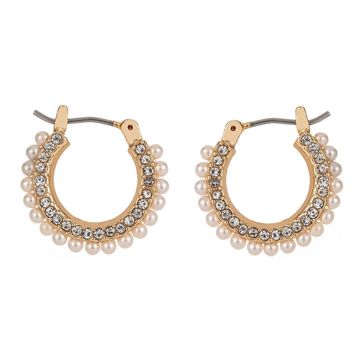 Click here for Roman 15.6mm Gold-Tone Hoop Pearl Earrings prices