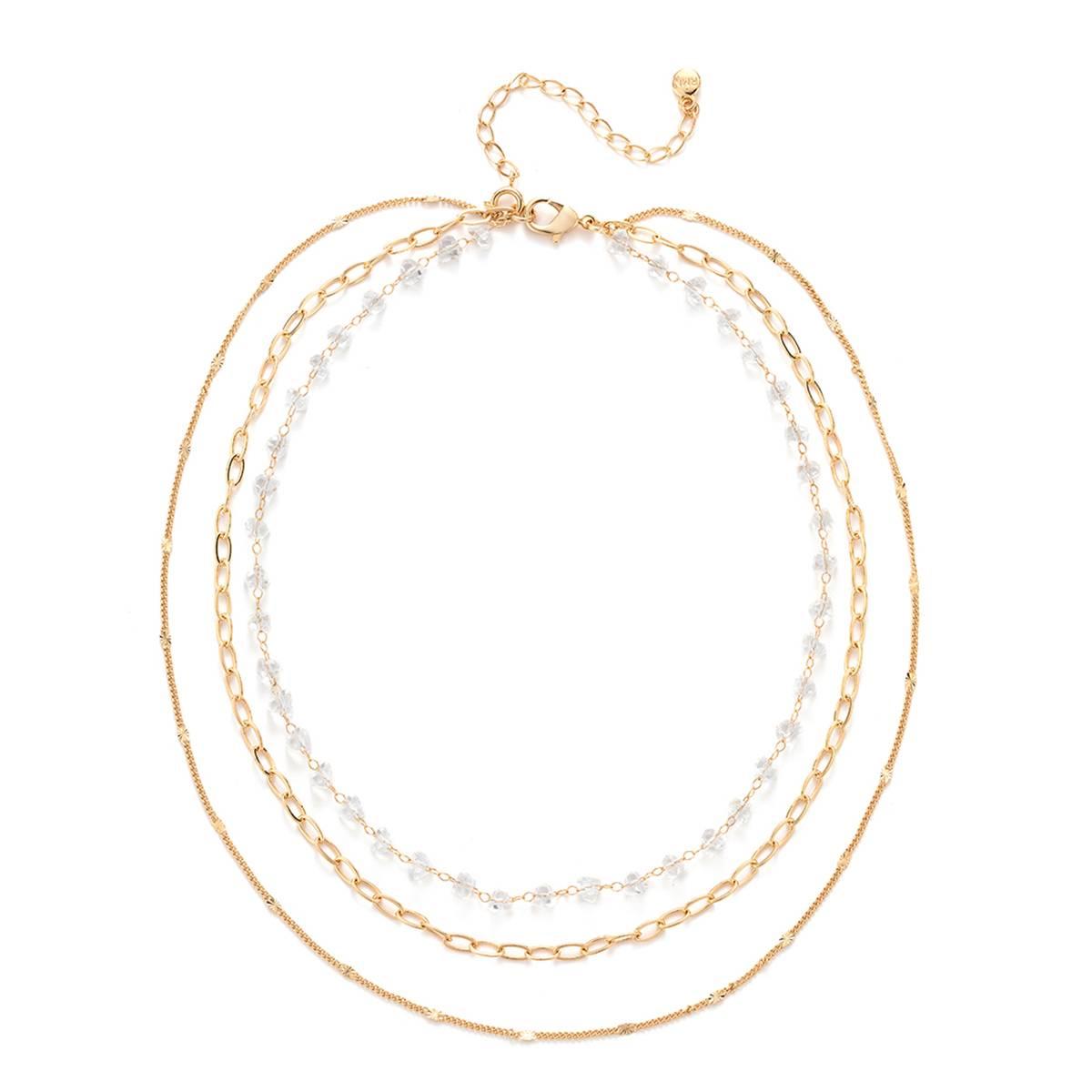 Click here for Roman Gold-Tone Triple Layer Faux Glass Necklace prices