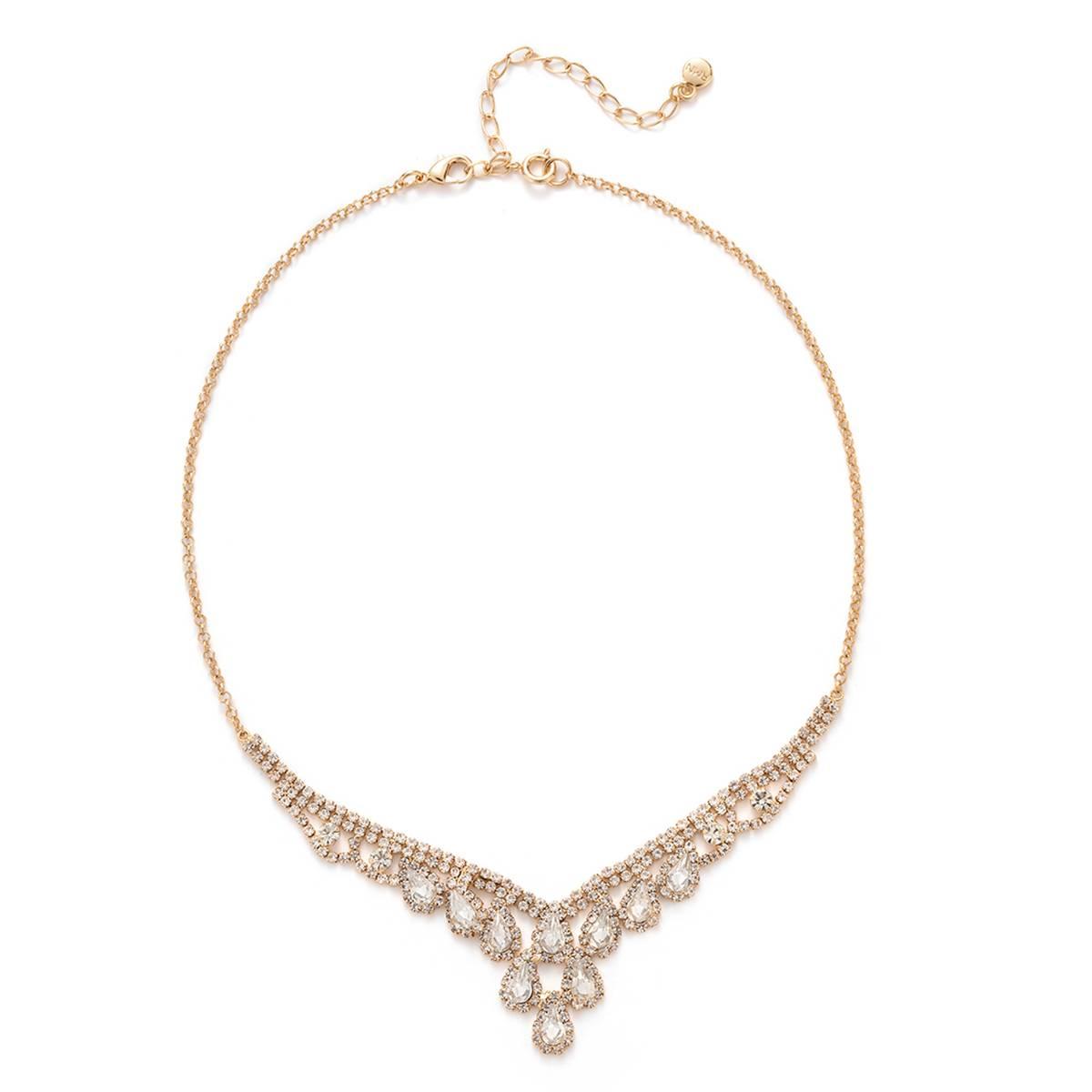 Click here for Roman Gold-Tone Clear Glass Bib Statement Necklace prices