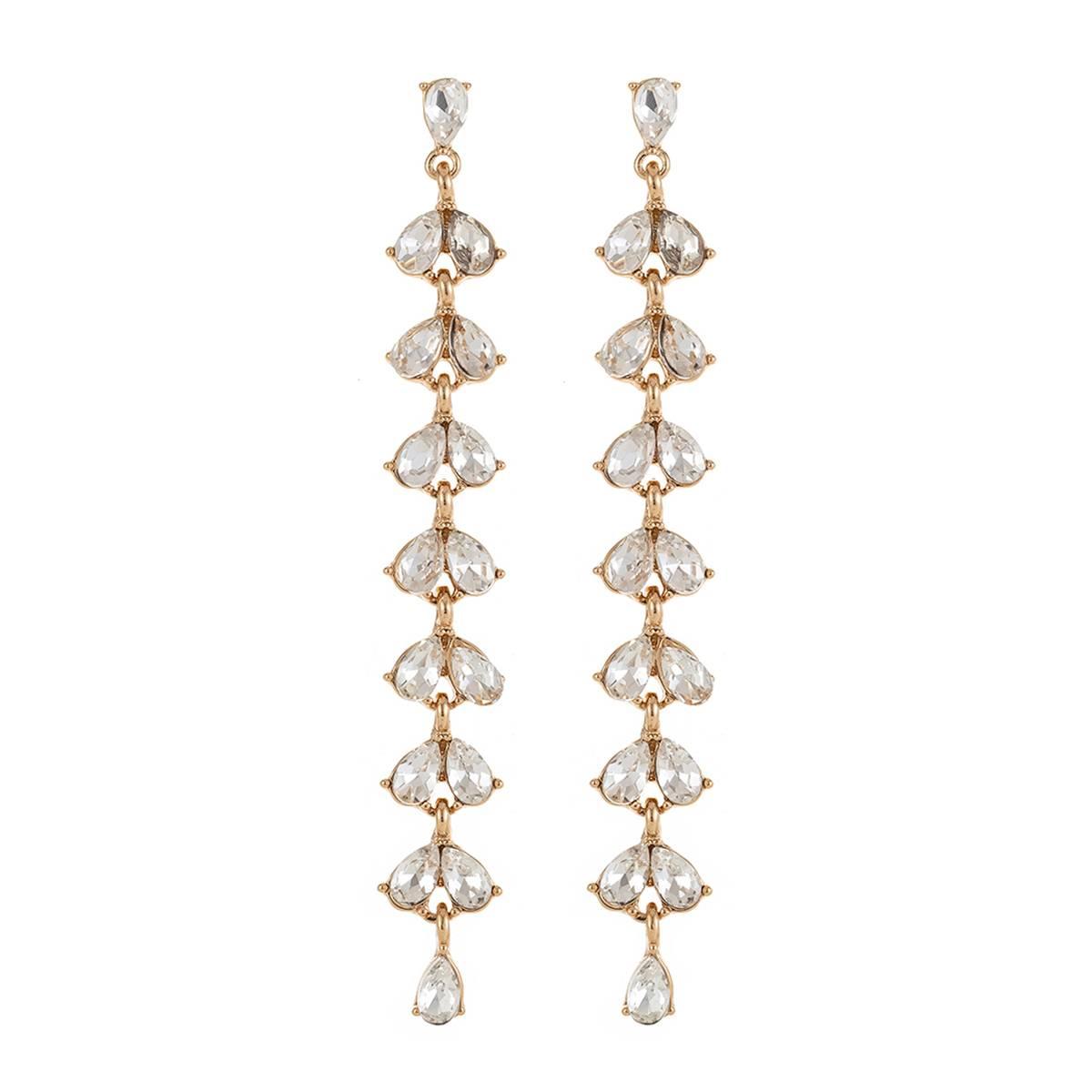 Click here for Roman Gold-Tone Linear Pear Clear Glass Dangle Ear... prices