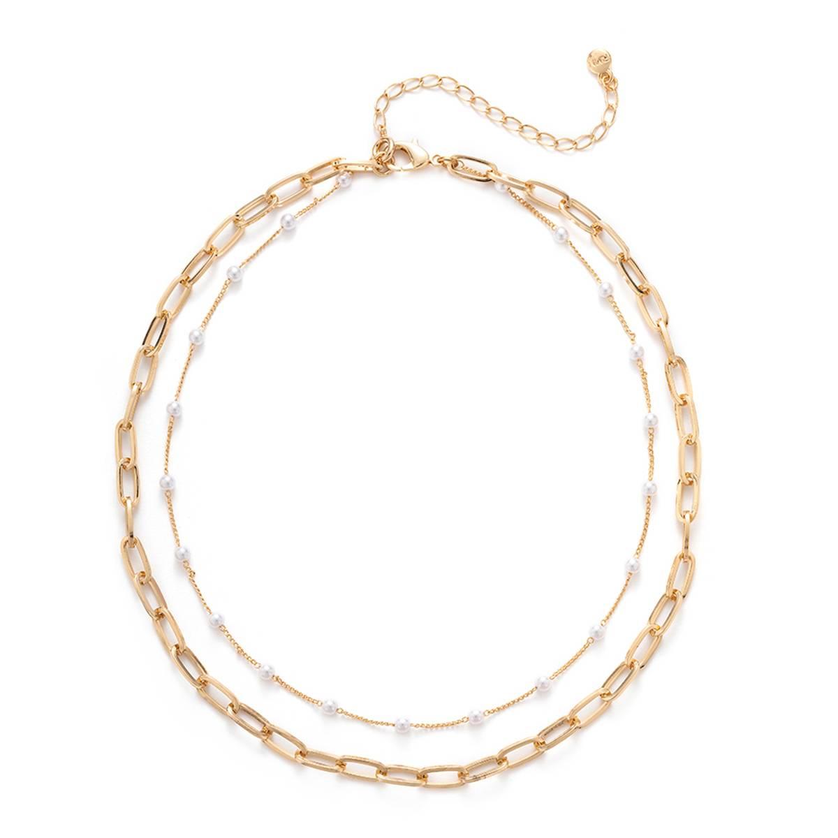 Click here for Roman Gold-Tone 2-Layer Pearl Bead Link Necklace prices