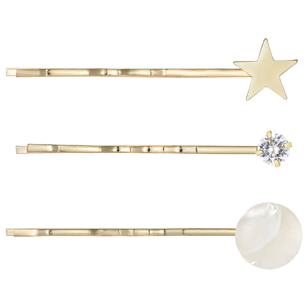Click here for Roman Gold-Tone CZ/Pearl/Star Hair Pins - Set of 3 prices