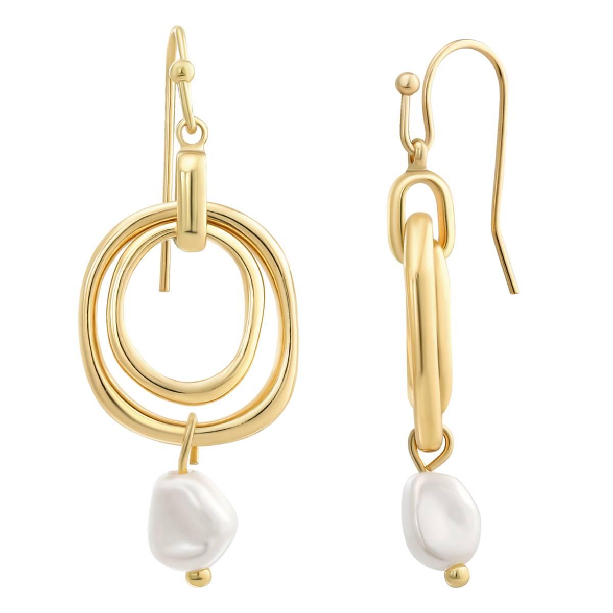 Click here for Roman Gold-Tone Double Hoop with Pearl Dangle Drop... prices