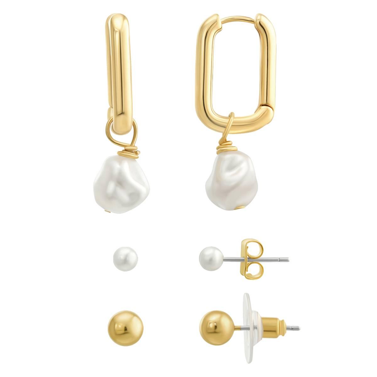 Click here for Roman 3pr. Gold-Tone Pearl Stud/Gold Stud/Pearl Da... prices