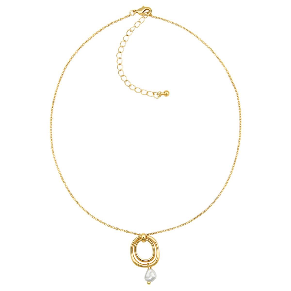 Click here for Roman Gold-Tone Double Hoop with Pearl Dangle Pend... prices