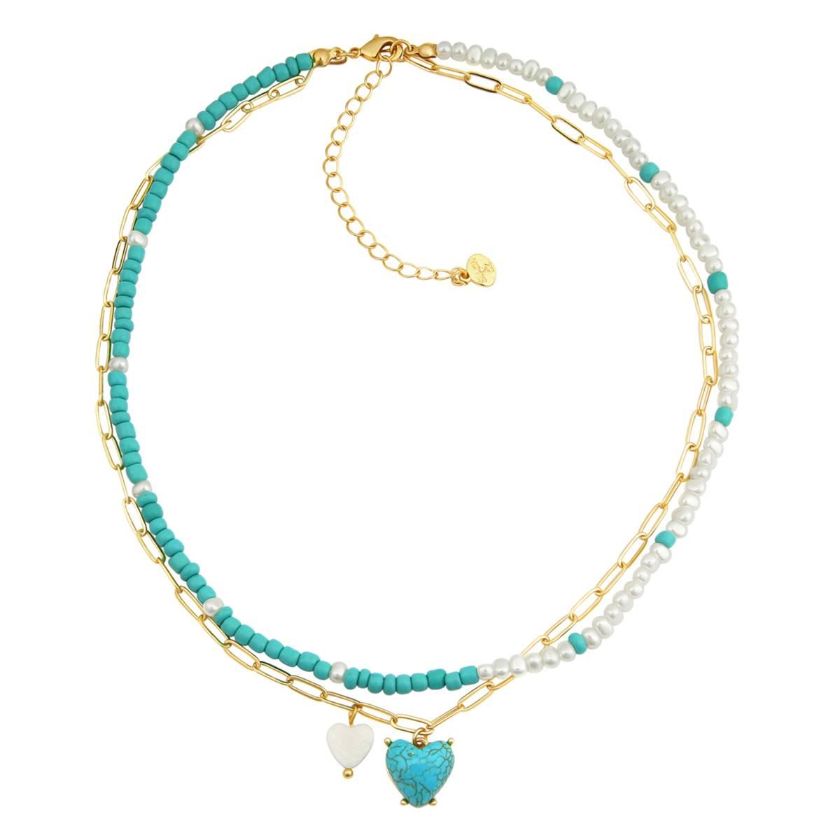 Click here for Roman 2-Layer Link Chain with Turquoise Heart Char... prices