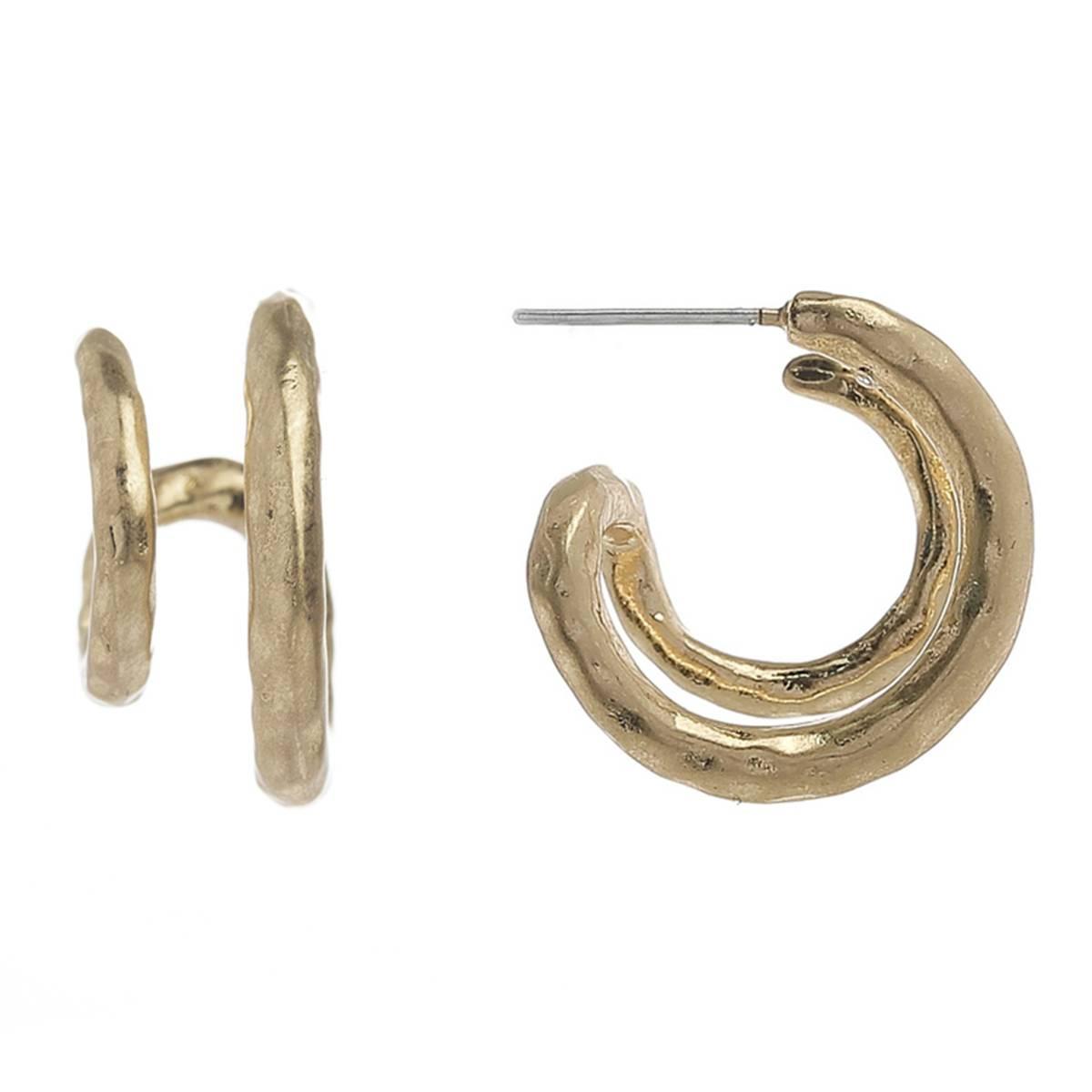 Click here for Bella Uno Worn Gold-Tone Double Hoop Post Earrings prices
