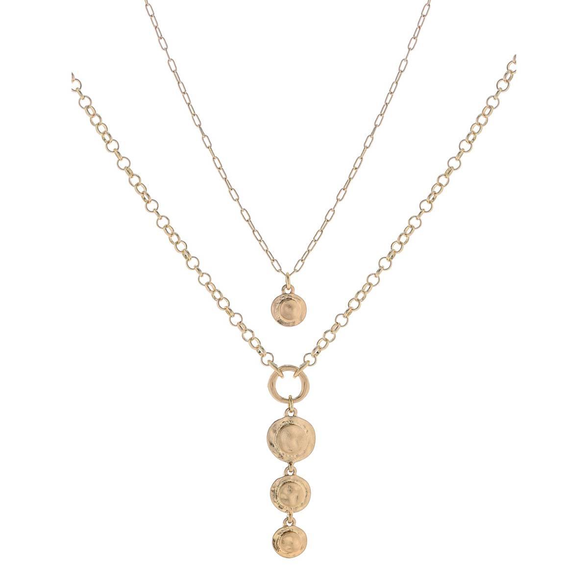 Click here for Bella Uno Worn Gold-Tone 2 Layered Disc Tri-Link P... prices