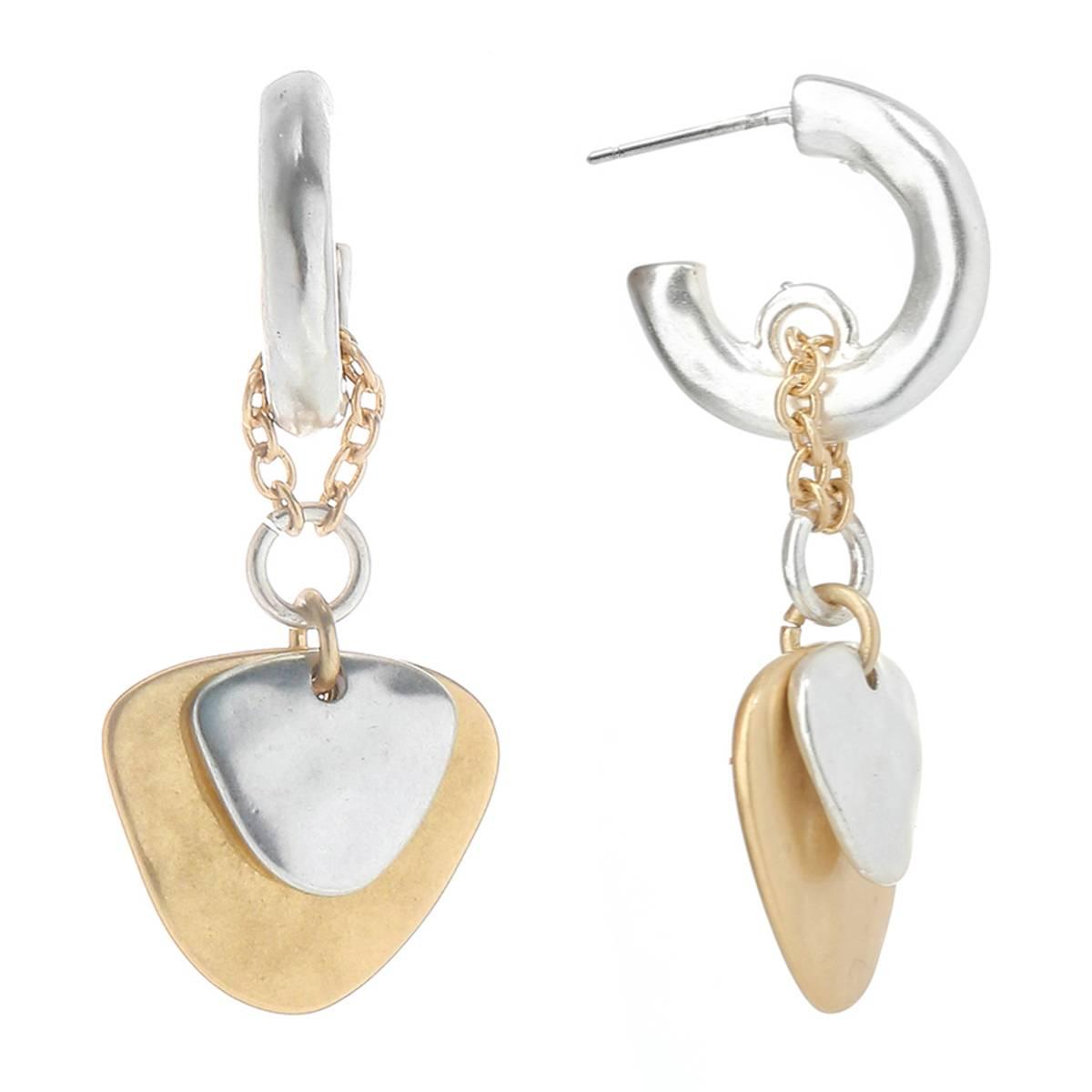 Click here for Bella Uno Worn Two-Tone Hoop Earrings with Triangl... prices