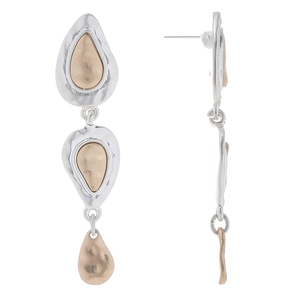 Click here for Bella Uno Worn Two-Tone Tri-Link Disc Dangle Earri... prices