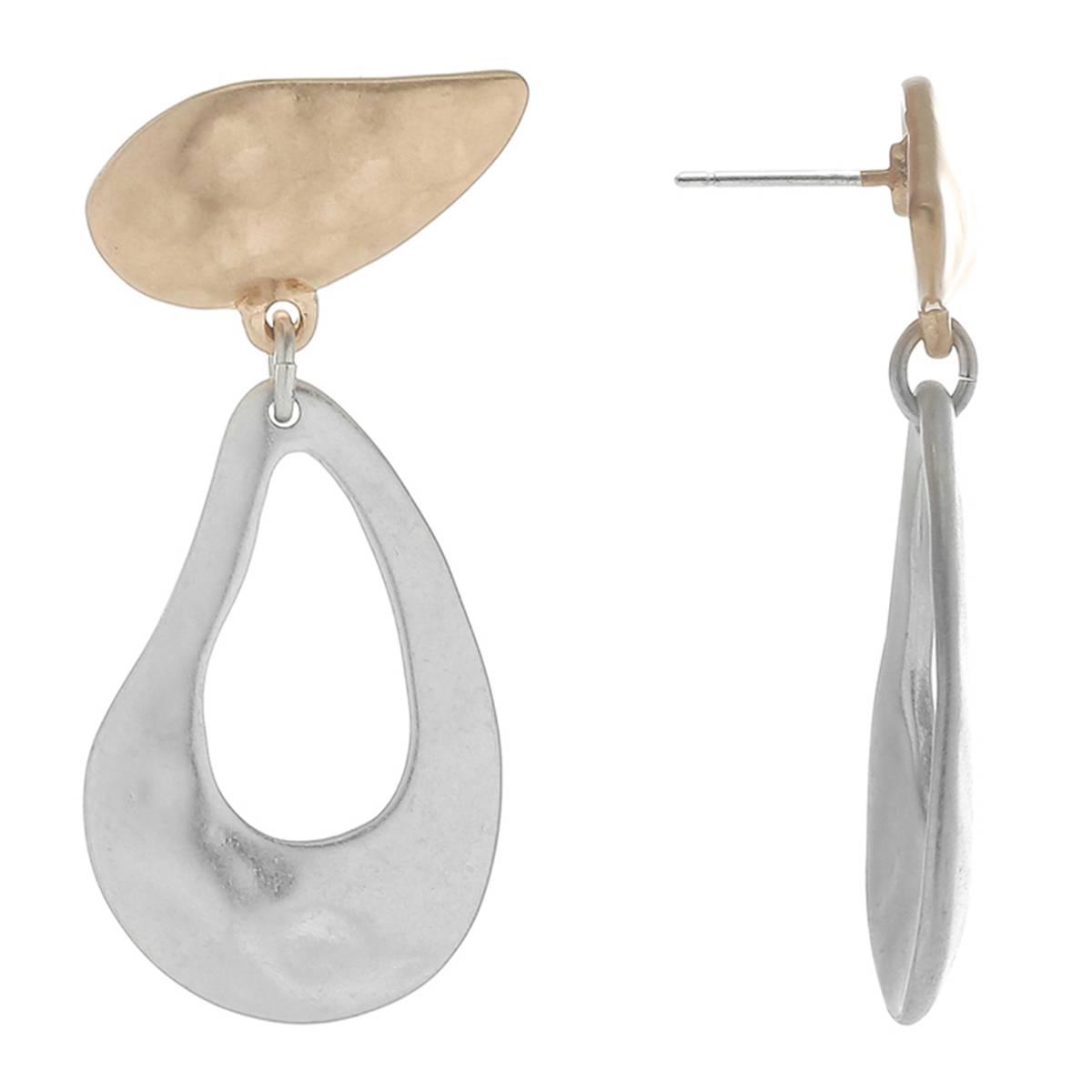 Click here for Bella Uno Worn Two-Tone Organic Teardrop Earrings prices